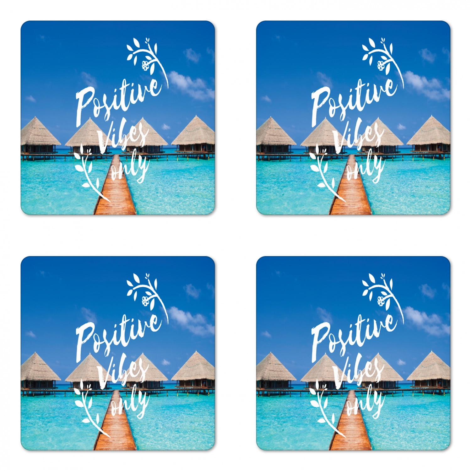 Saying Coaster Set of 4, Positive Vibes Only Message Attitude ...