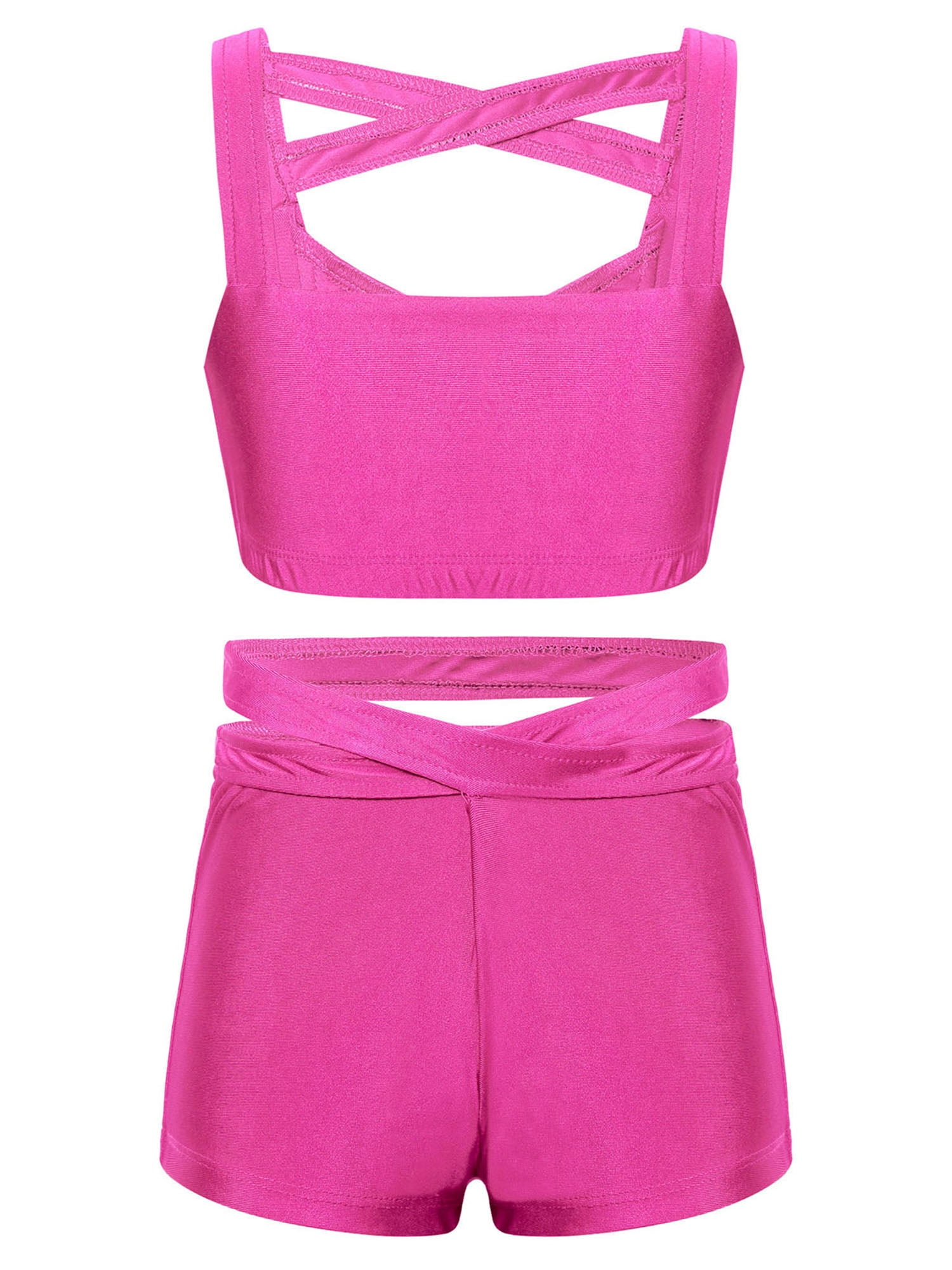 iEFiEL Kids Girls Sleeveless Activewear Crop Top with Dance Shorts for ...