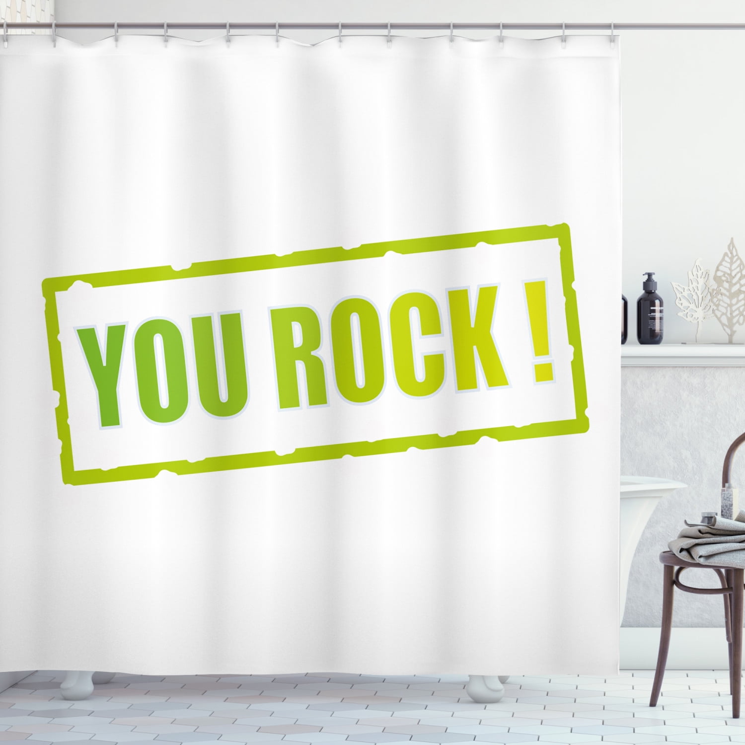 You Rock Shower Curtain, Stamp Style Wording Motivational Motto in ...