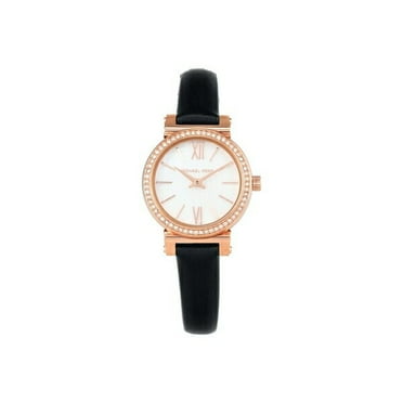 Michael Kors Women's 39mm Black Leather Band Steel Case Quartz Rose ...