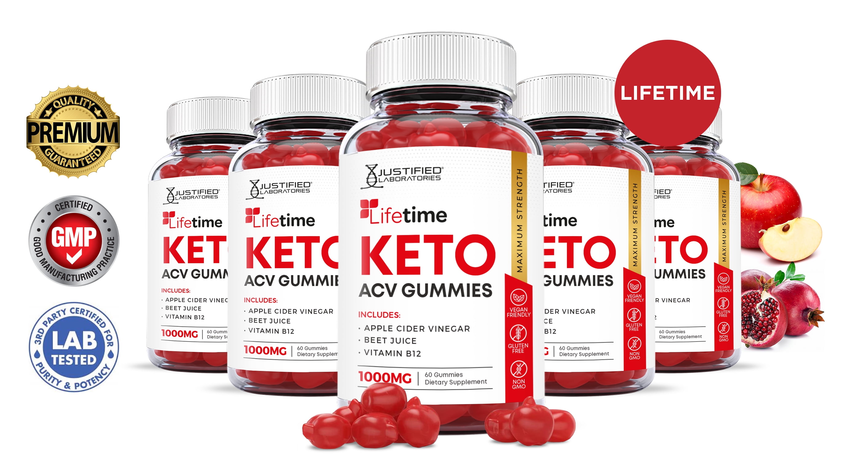 5 Pack Lifetime Keto Acv Gummies 1000mg Dietary Supplement 300 Gummys