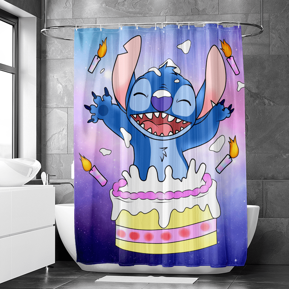 Lilo And Stitch Waterproof Fabric Unique Cute Anime Design Shower Curtain