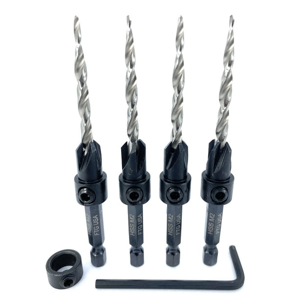 FTG USA Countersink Drill Bit Set 4 Pc Tapered #8(11/64"") Countersink ...