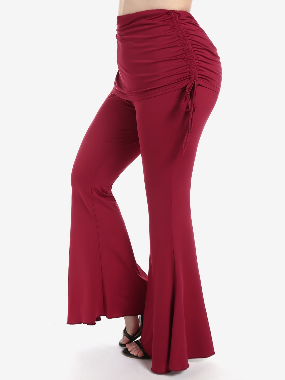 Rosegal Plus Size High Waist Cinched Skirted Bell Bottom Pants ...