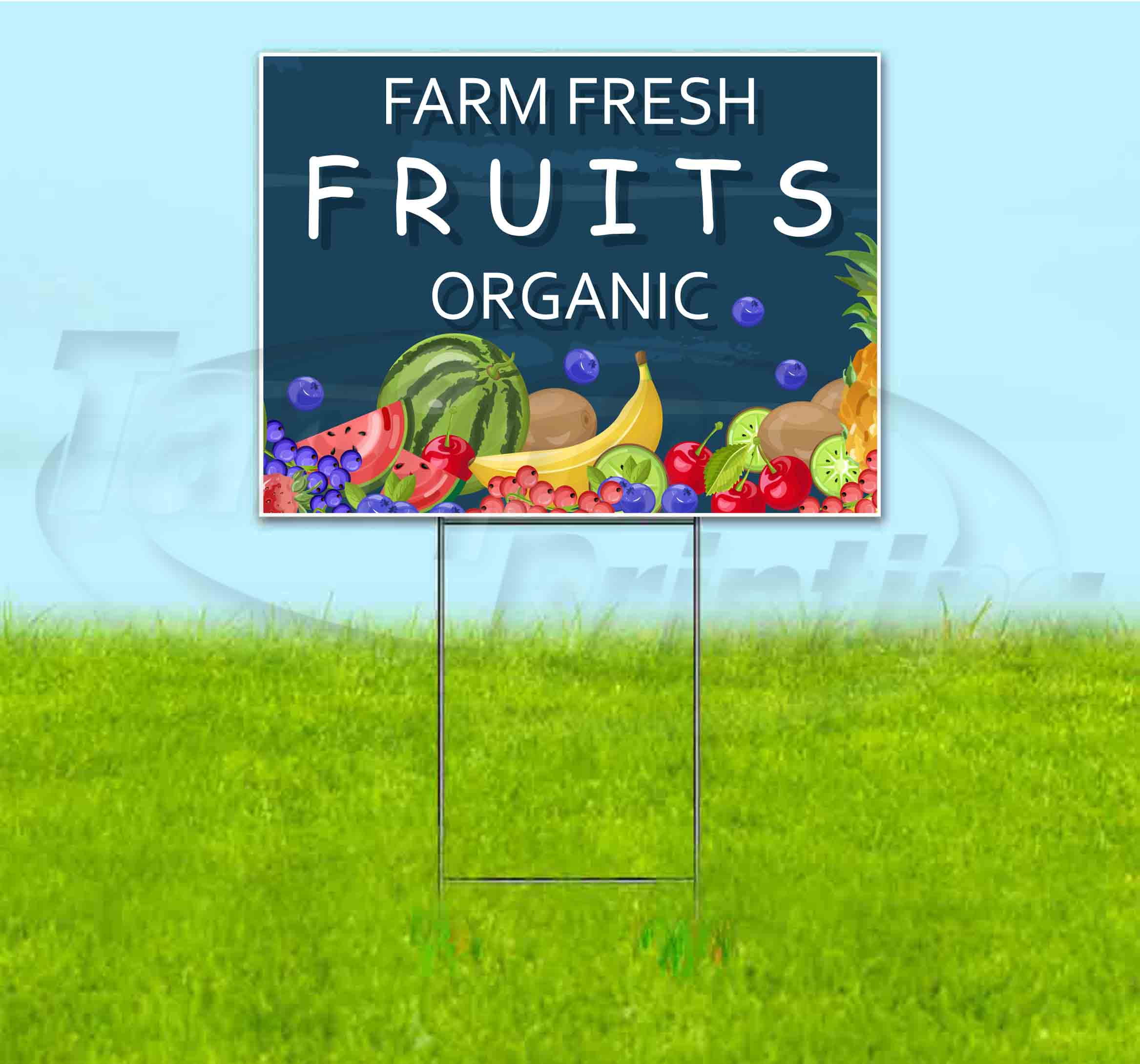 Organic Farm Fresh Fruits (18" x 24") Yard Sign, Includes Metal Step ...