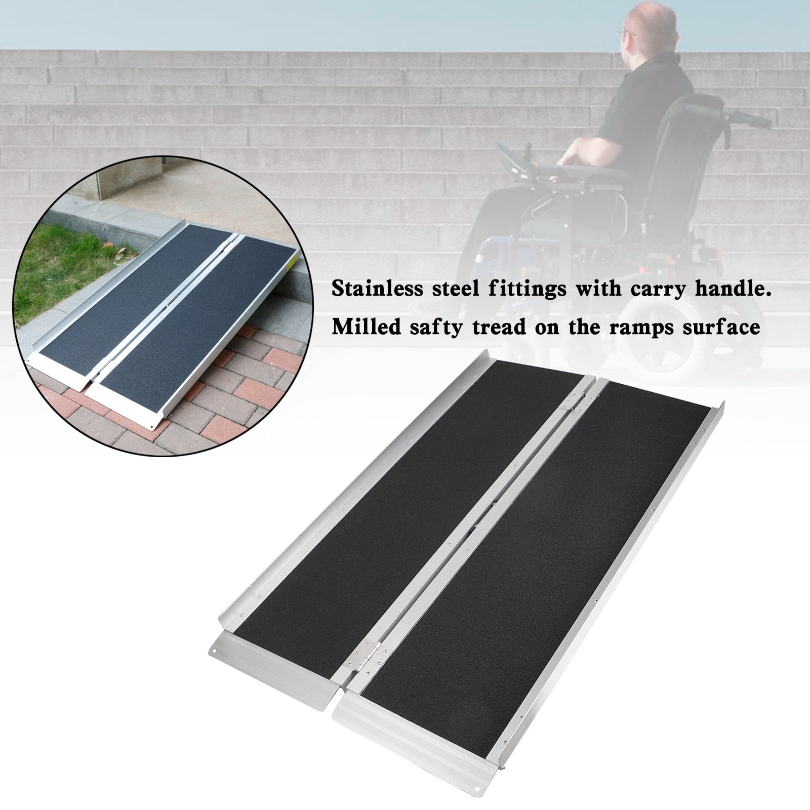 4FT Portable Wheelchair Ramp Non Skid Aluminum Foldable Mobility ...