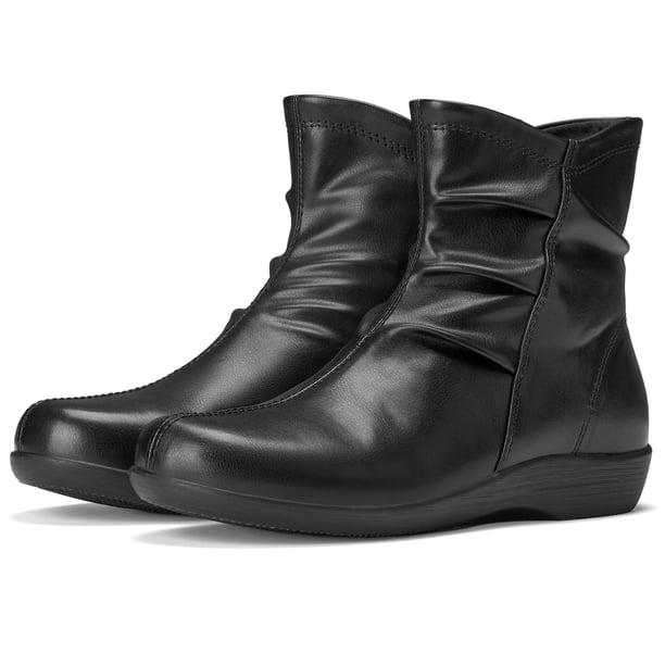 Botines SUEDI Botines planos fruncidos negros para mujer | Bodega ...