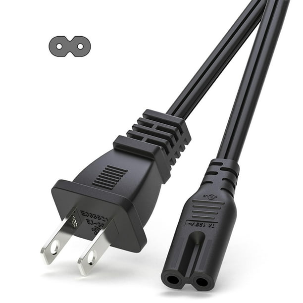 [UL Listed] 6ft 18AWG 7A 125V AC Power Cord 2 Prong Cable Non Polarized ...