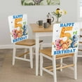 Happy 5rd Birthday Chair Back Covers Set of 4, Cartoon Pink Yellow Blue ...