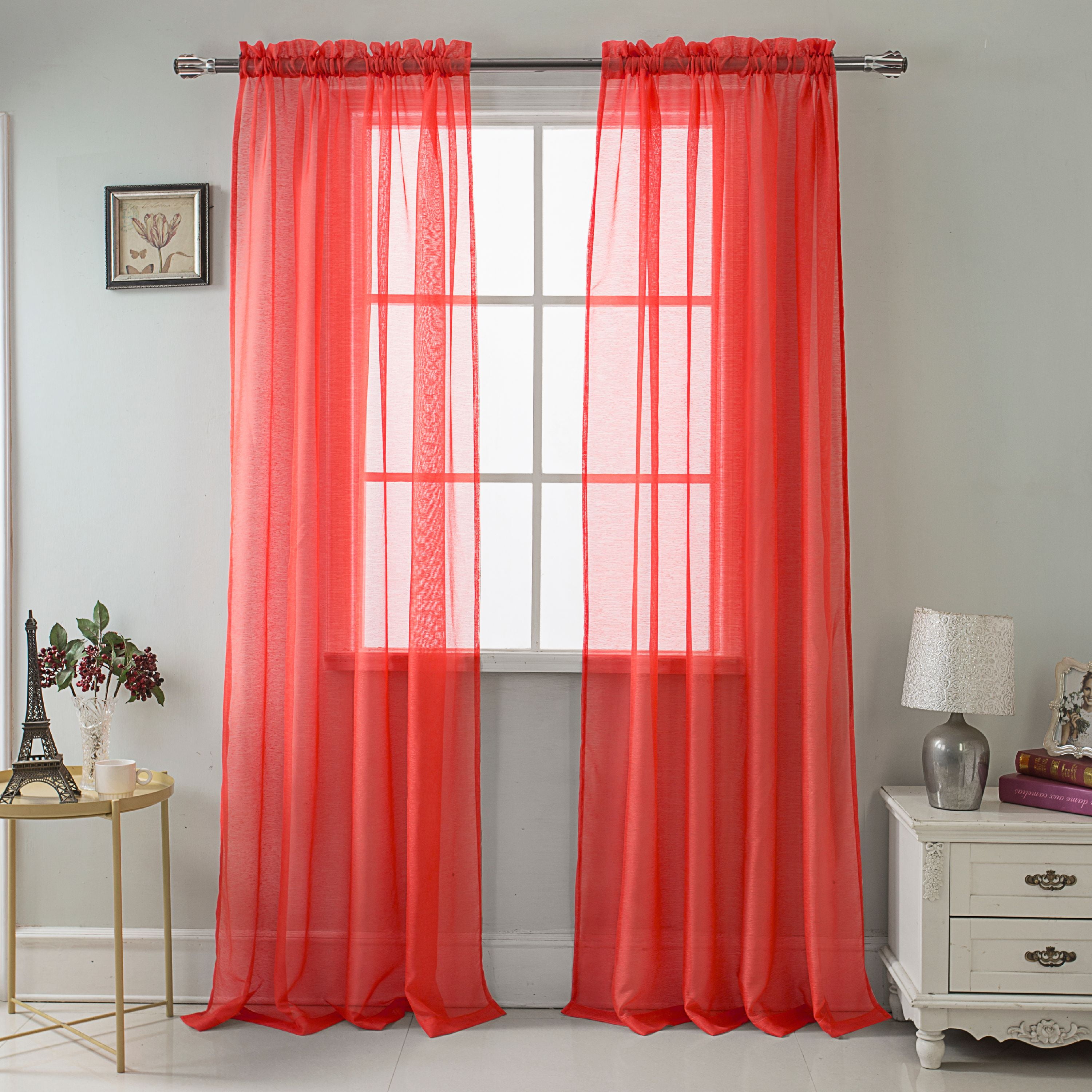 Celine Sheer 55 x 90 in. Rod Pocket Curtain Panel, Red - Walmart.com