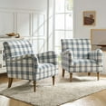 Plaid Accent Chair Set of 2, Wooden Legs Upholstered Armchair Sofa Home ...