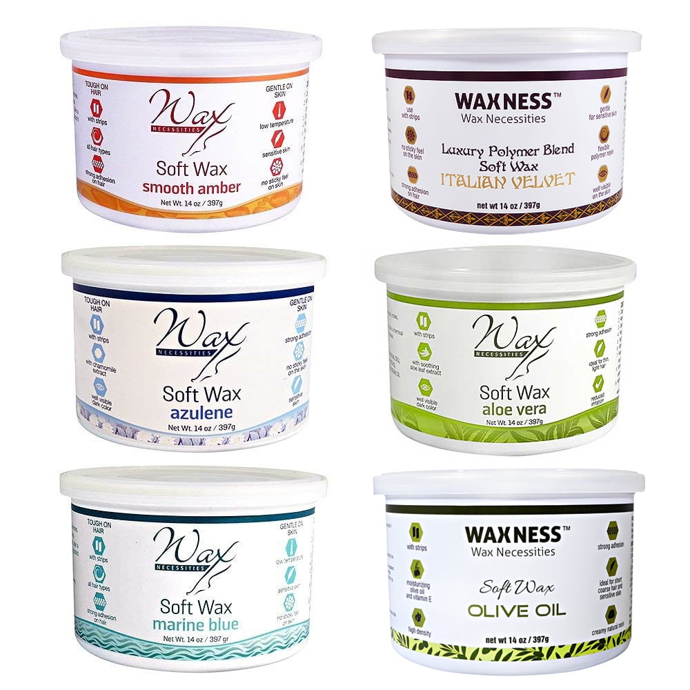 Waxness Wax Necessities Depilatory Soft Wax Set of 6 Tins Assorted (6 x ...