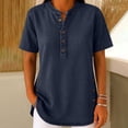 Ahabrexf Shirt Women Short Sleeve Stand Collar Loose Fit Button Down ...