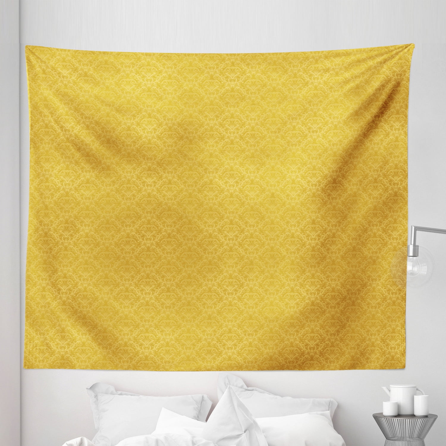 Yellow Damask Tapestry, Romantic Vintage Print of Plant Flowers ...