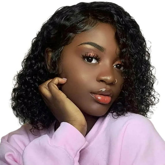 14A Curly Human Hair Bob Wigs Wet and Wave Lace Closure Wigs 4x4 Water ...