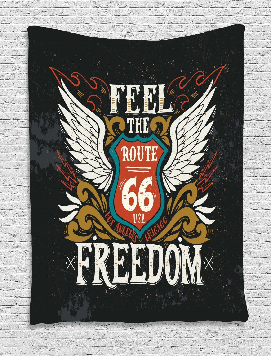 Motorcycle Tapestry, Biker Motto Feel the Freedom Grunge Hand Drawn ...