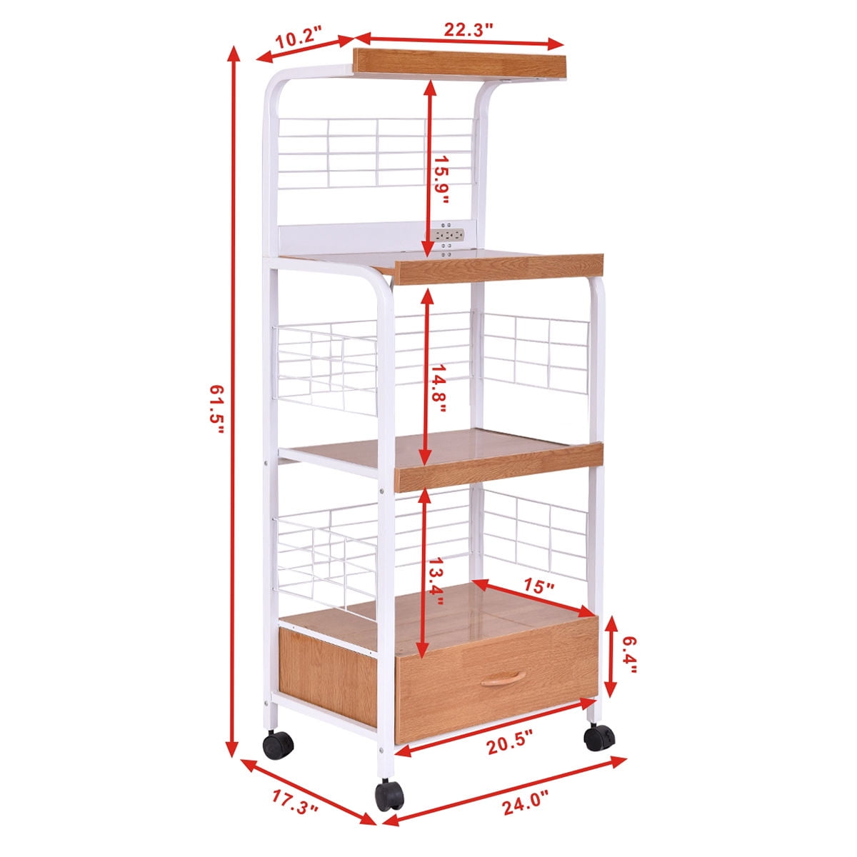 Costway 62'' Bakers Rack Microwave Stand Rolling Kitchen Storage Cart w ...
