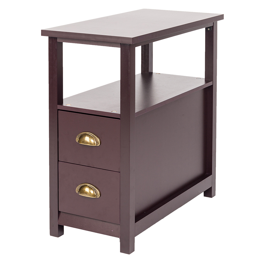 GoDecor Chairside End Table with 2 Drawer Narrow Nightstand for Living ...