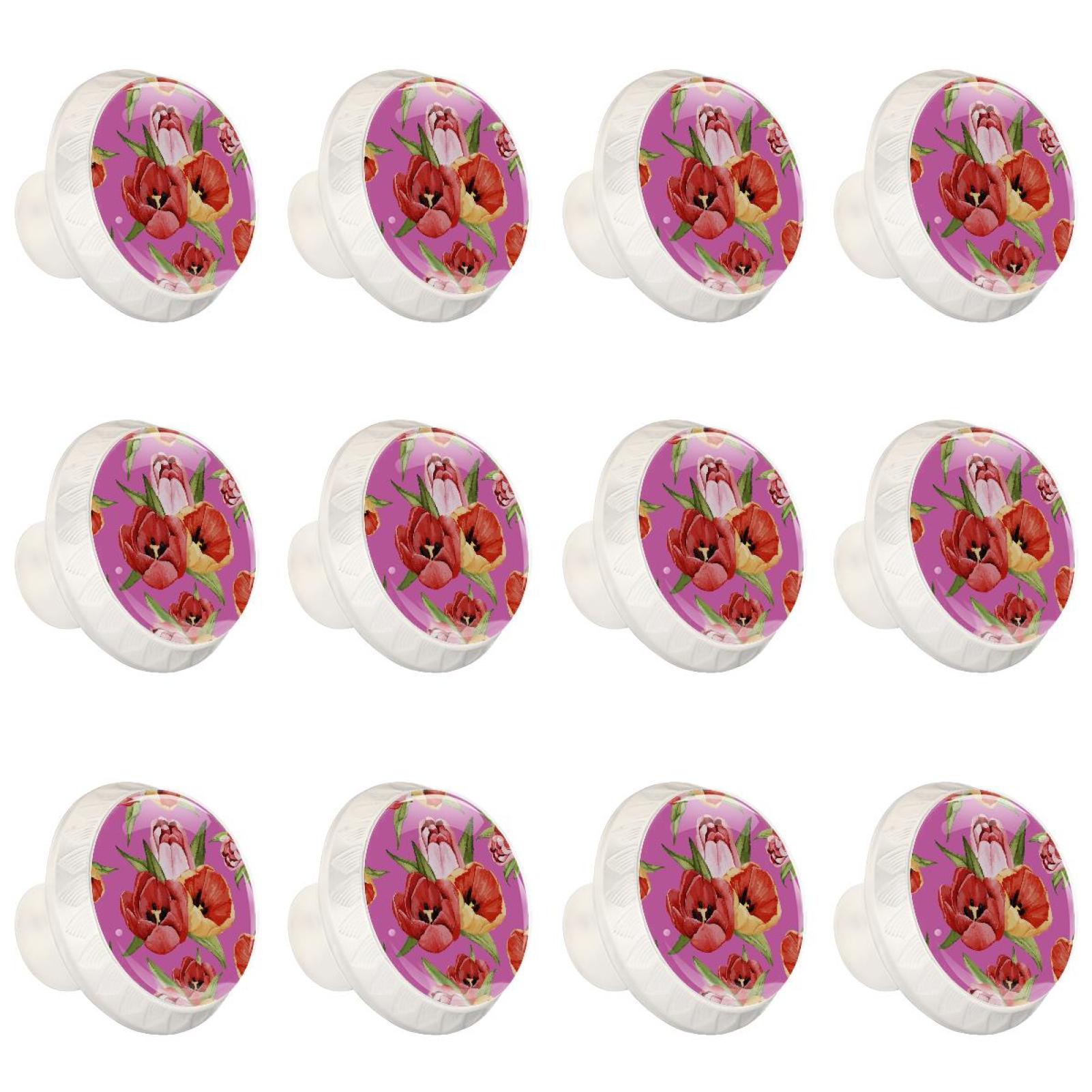 12 Pcs Red Tulip Flowers Knobs for Kitchen Cabinet Cupboard Dresser Bookcase Drawer Pulls ...