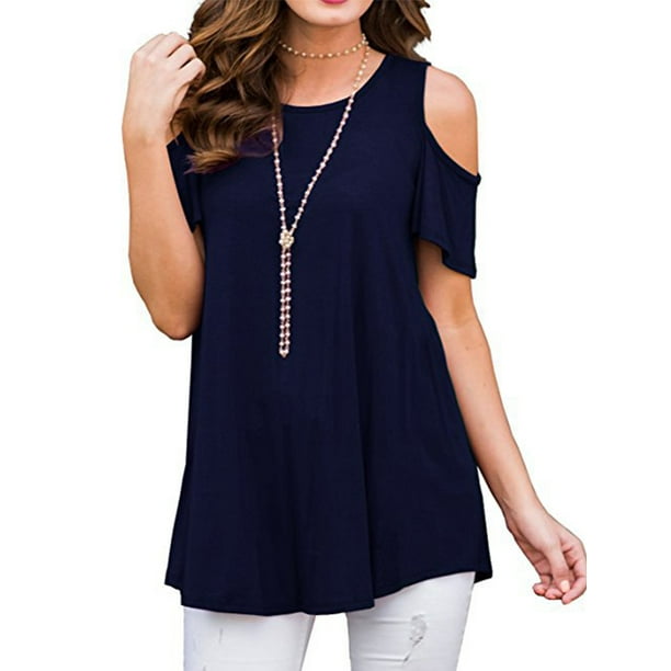 Justvh Justvh Womens Cold Shoulder Short Sleeve Casual Tunic Tops