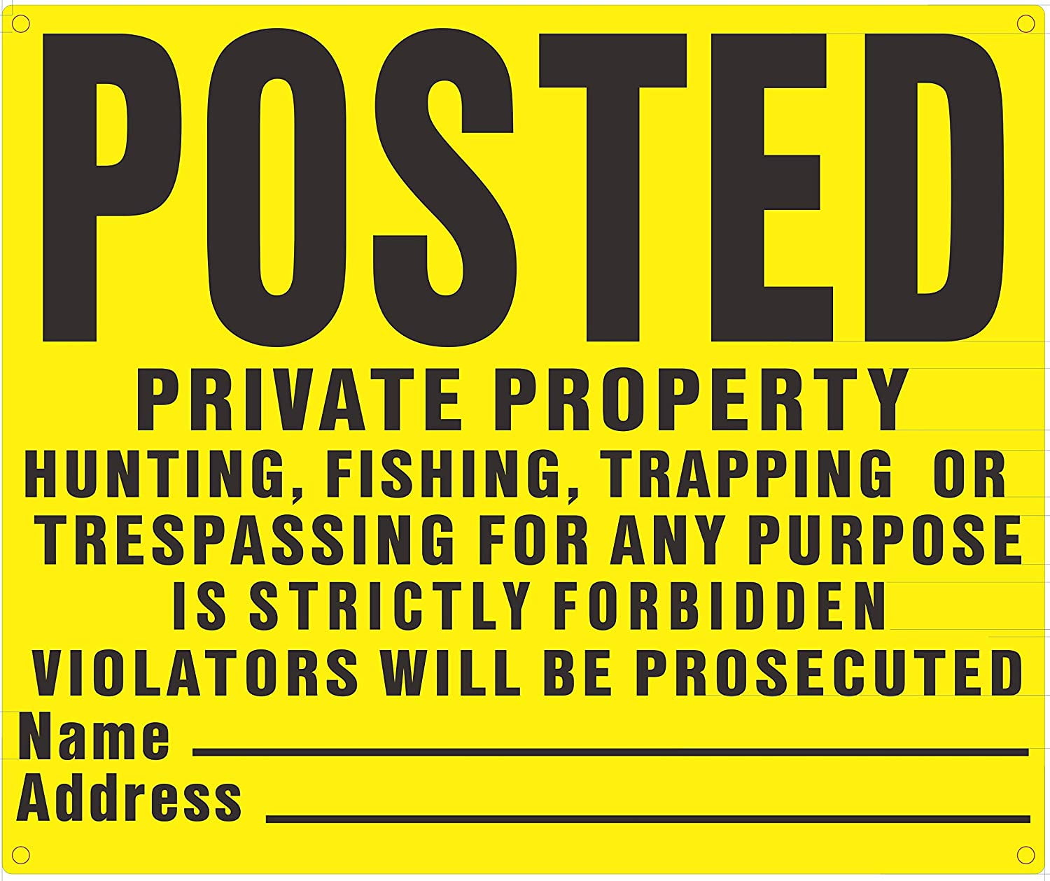 Posted Private Property No Hunting Fishing Trapping Sign (Aluminium ...