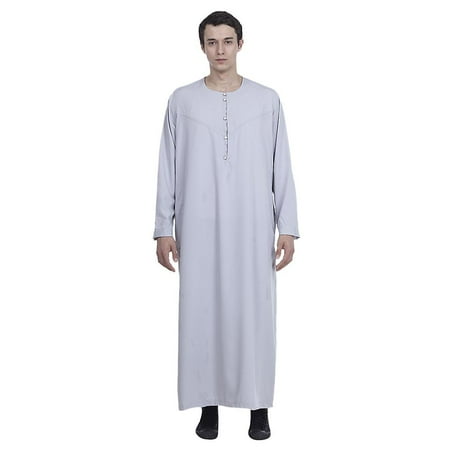 HEIBIN Muslim Mens Clothing Saudi Arab Long Sleeve Thobe Islamic Jubba ...