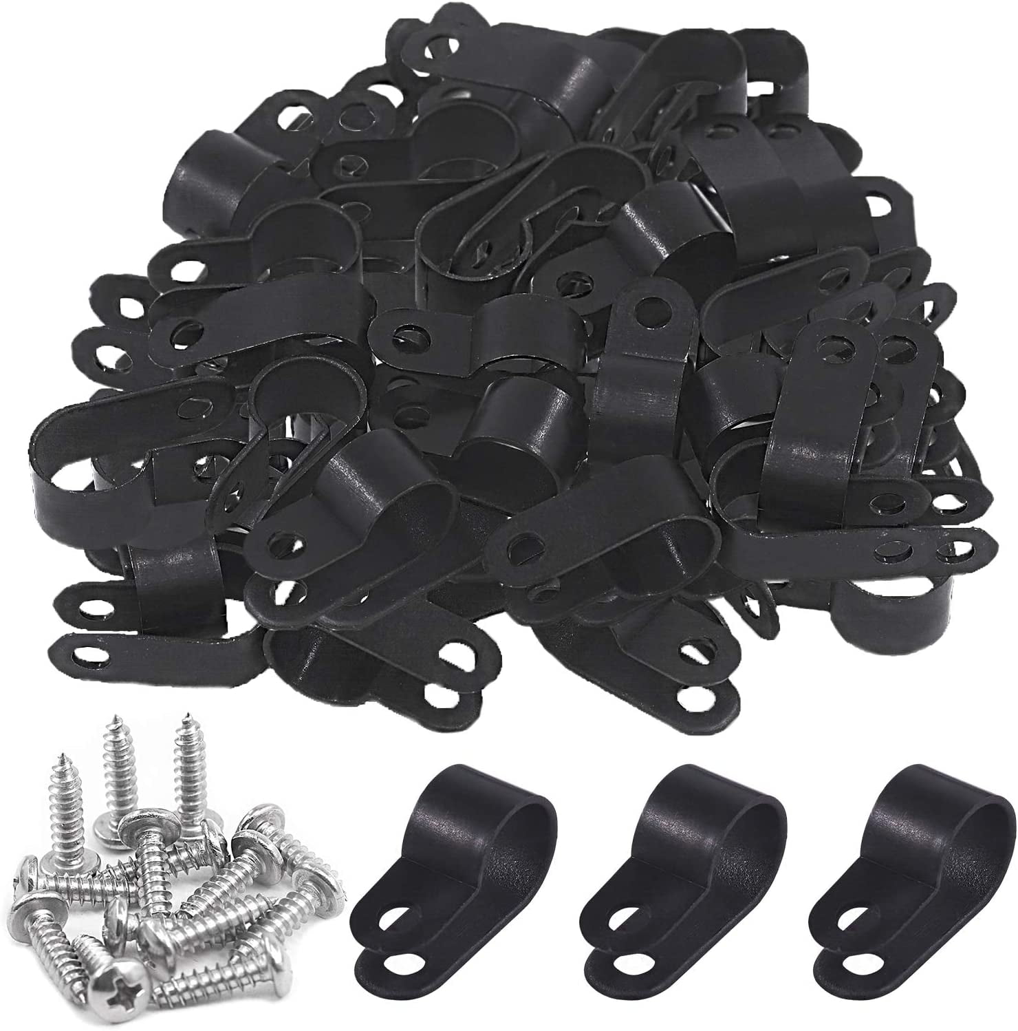 120 Pieces 1/2 inch Black Nylon Cable Clamps with Stainless Steel ...