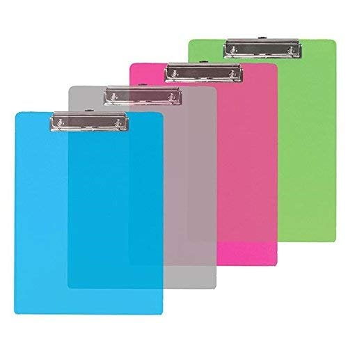 Kicko Standard Size Plastic Clipboard with Sturdy Spring Clip - 4 Pack ...
