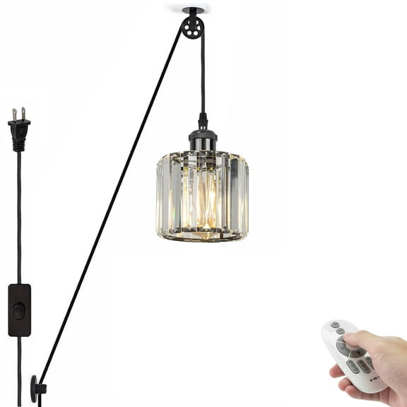 Kiven 1-Light Plug in Pendant Light,Industrial Pulley Hanging Light ...