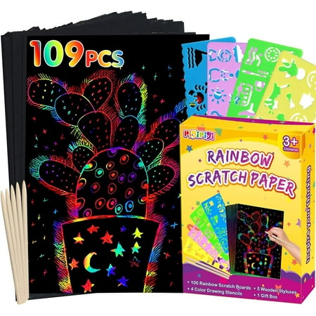 Rainbow Scratch Paper Art - 109 Pcs Magic Scratch Off Craft Kit for ...