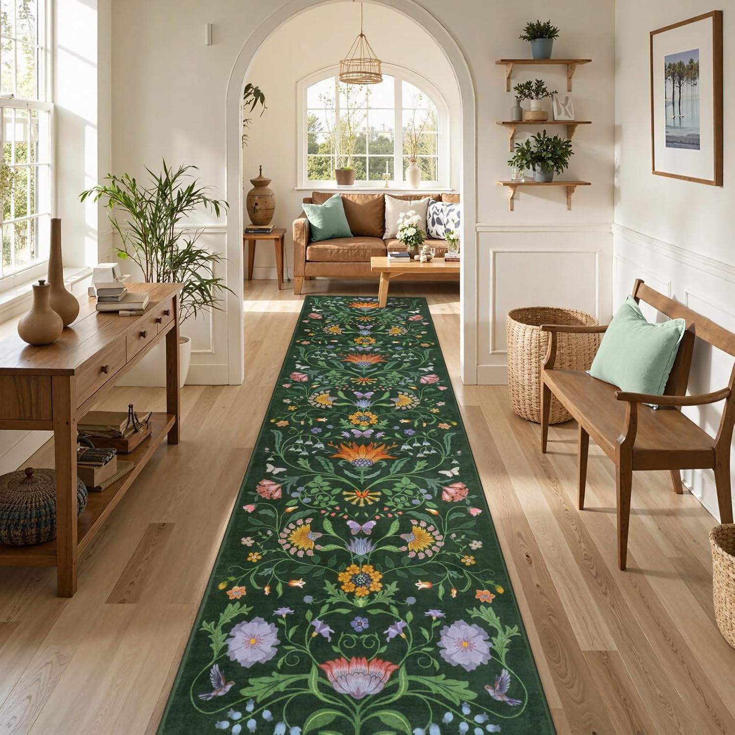 Collive Washable Runners for Hallway 2.6 x 10ft, Green Spring Boho ...