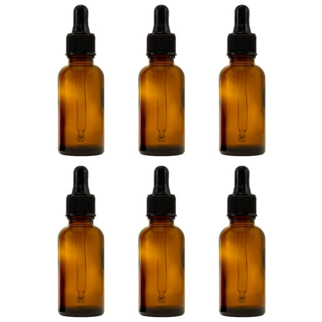 Amber Glass Bottle - 30 ml (1 fl oz) w/ Glass Dropper - Pack of 6 ...