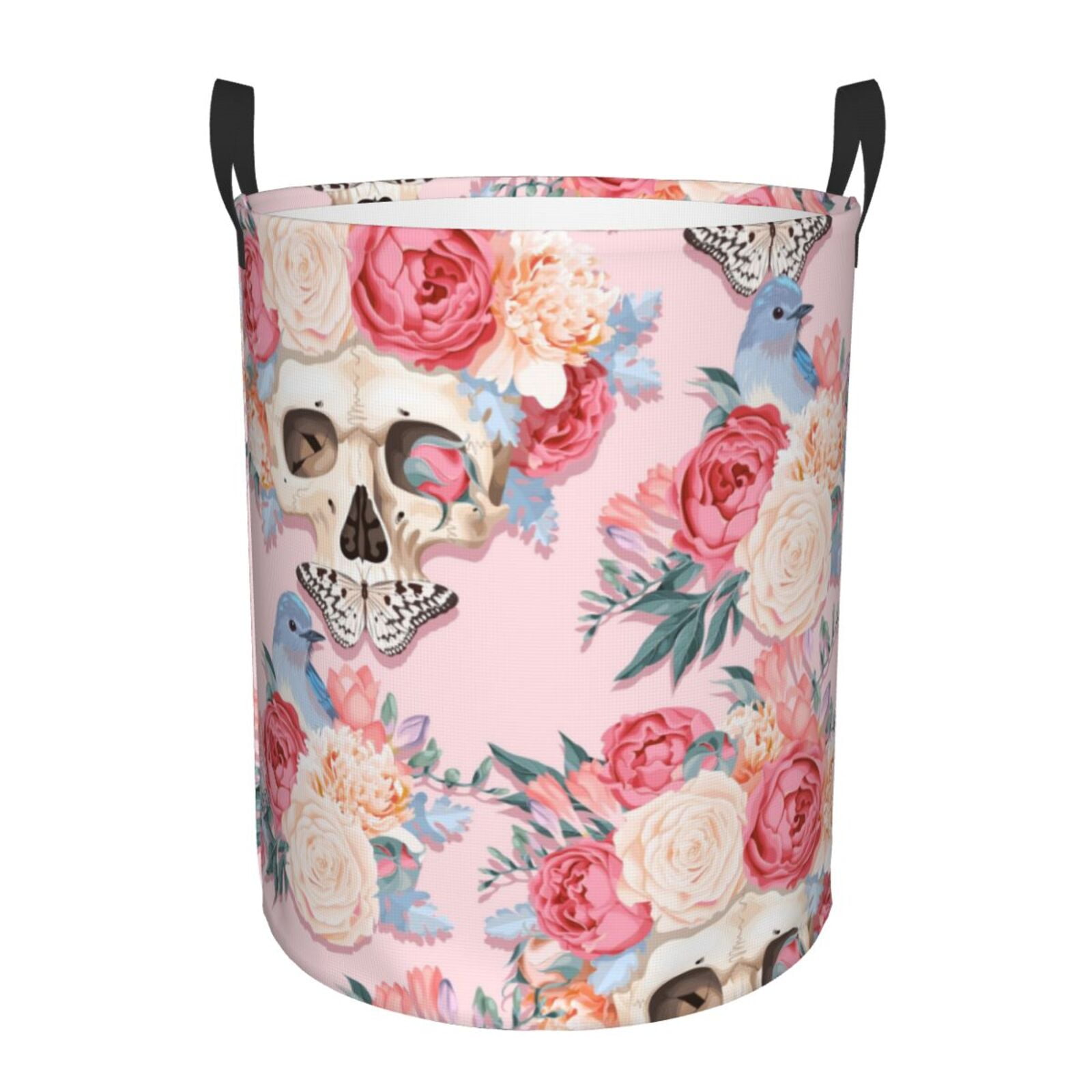 XMXT Collapsible Laundry Basket, Skeleton Butterflies Rose Watercolor ...