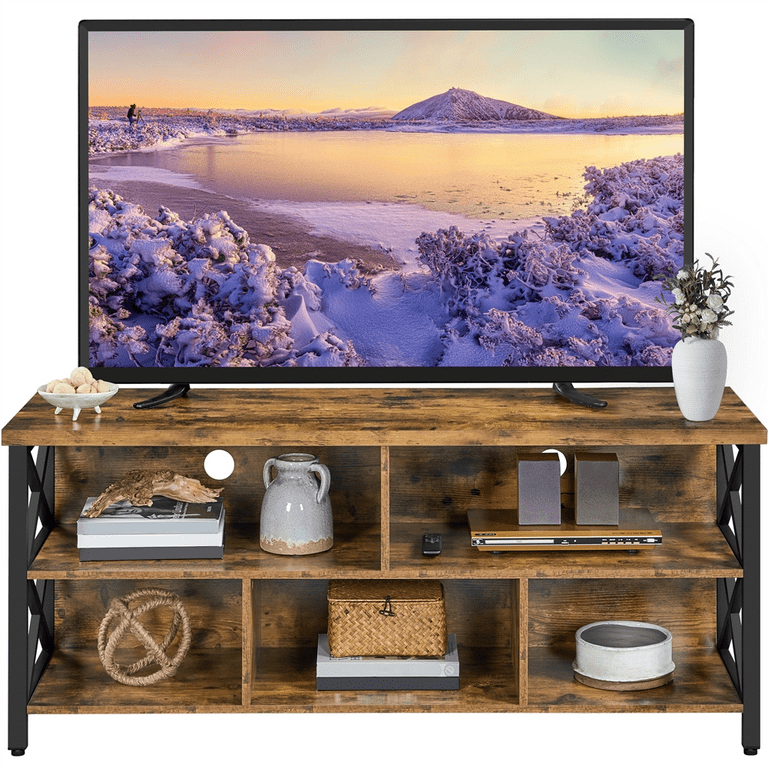 Alden Design Modern Industrial TV Stand for TVs up to 65 Inch with Storage Rustic Brown