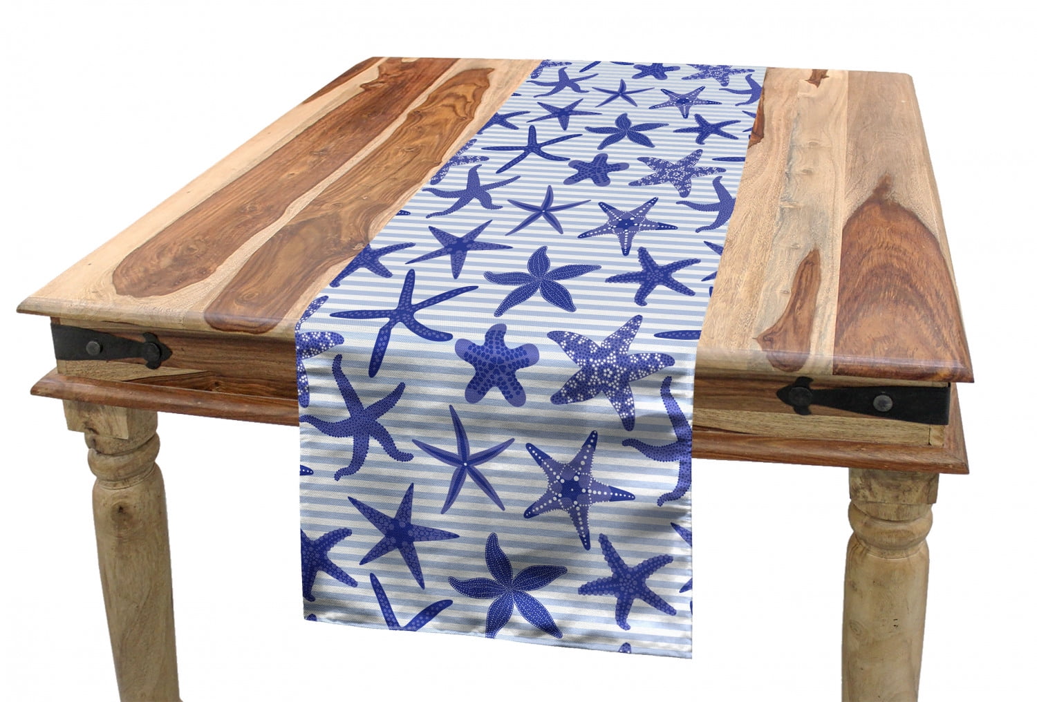 Nautical Table Runner, Various Types of Sea Starfishes on Pastel Toned ...