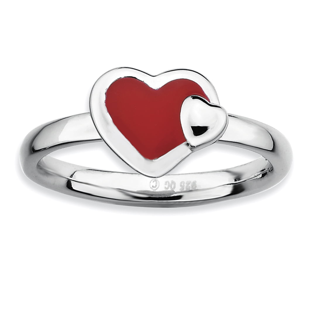 Sterling Silver Polished Red Enameled Heart Ring - Walmart.com