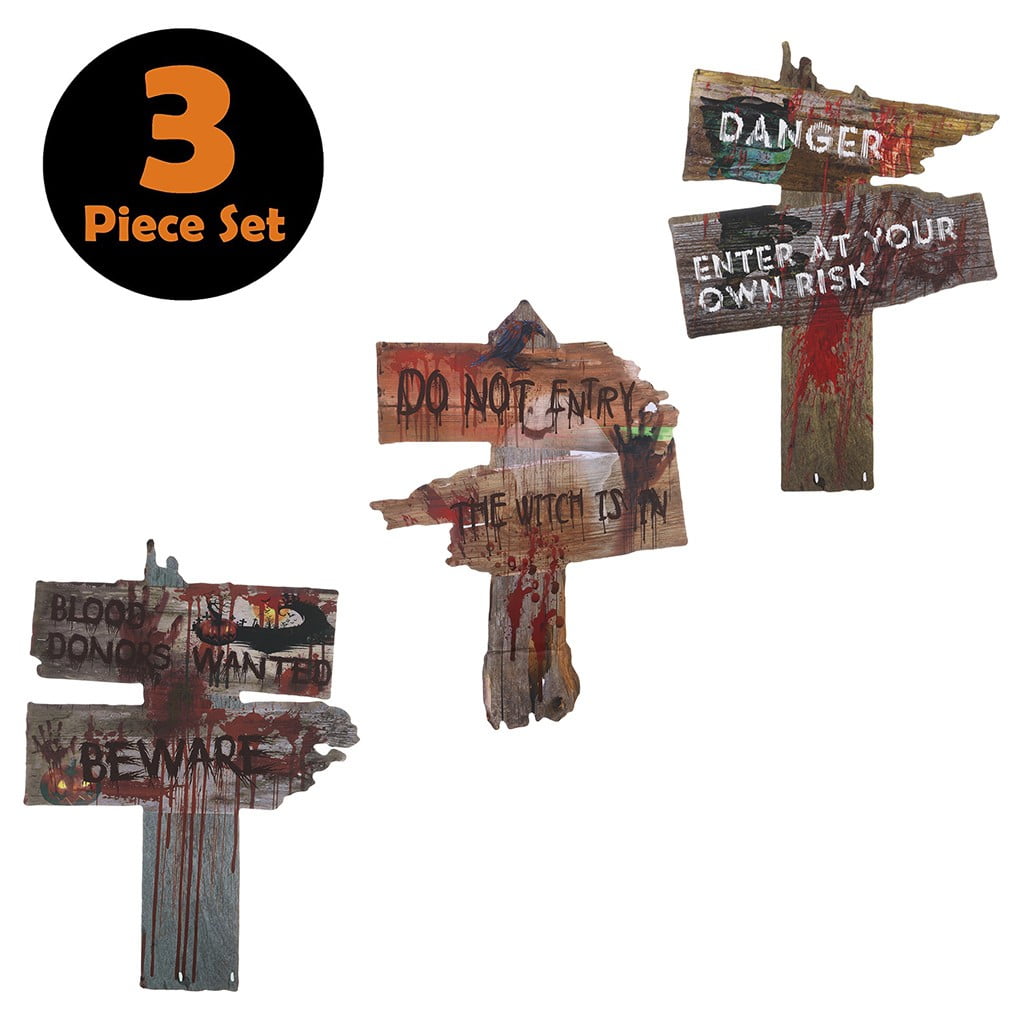 Halloween Warning Sign ‘Enter at Own Risk’ Decoration Haunted House ...