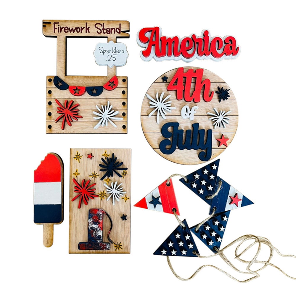 4th of July Decorations - Tiered Tray Decor - 3 Patriotic Wooden Signs ...