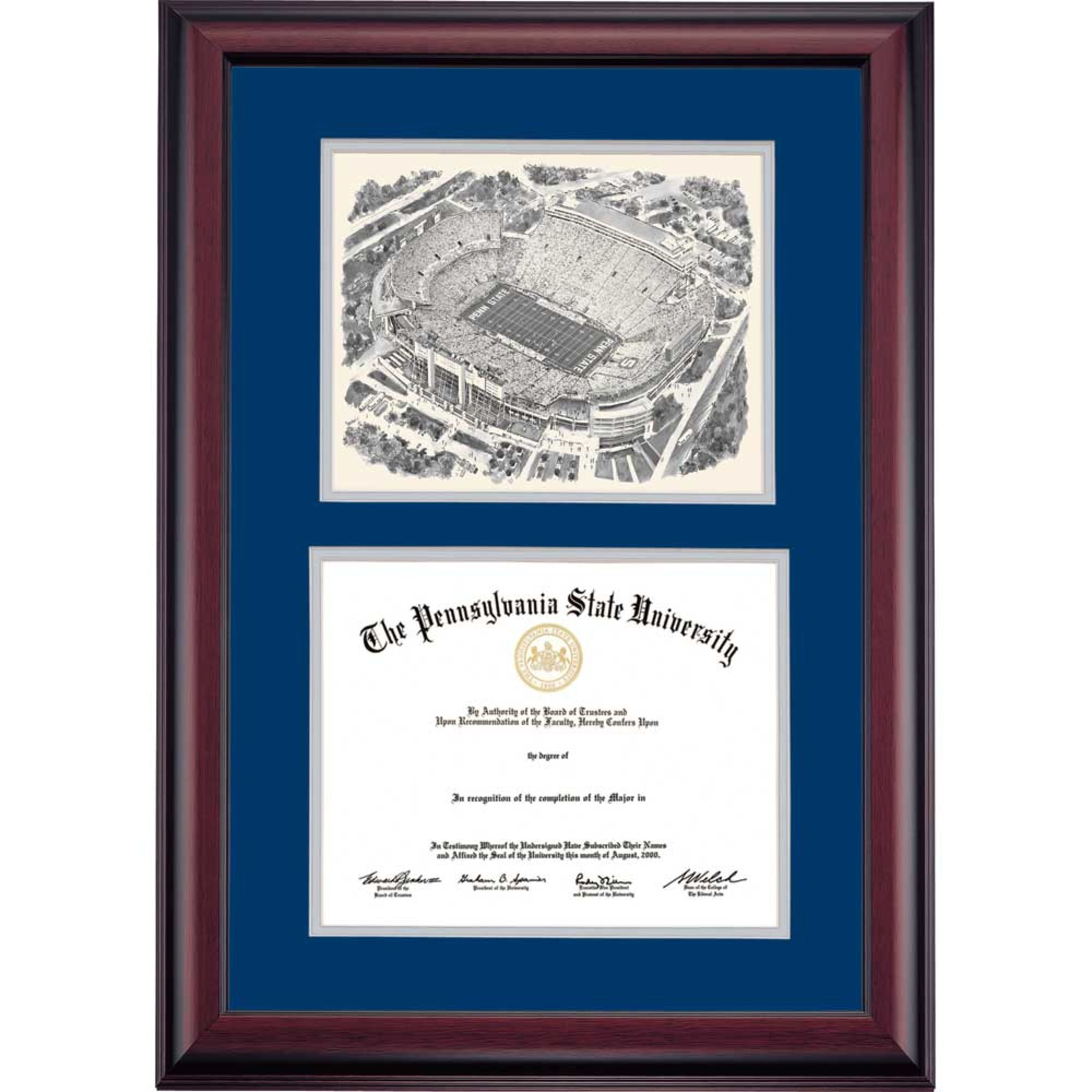 OCM Diploma Frame for Penn State PSU, Navy/Gray Mat with Beaver Stadium ...