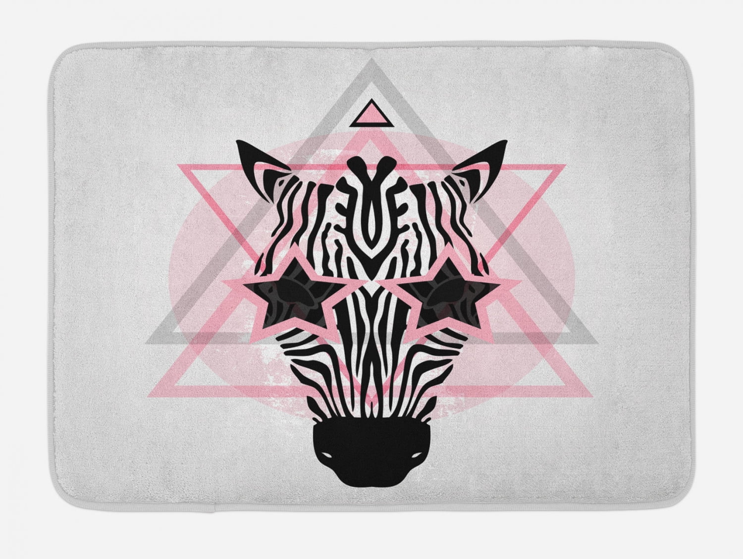 Pink Zebra Bath Mat, Zebra Head Star Eyes Boho Portrait Geometric ...