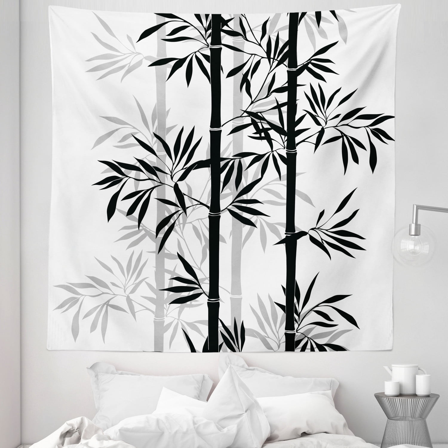 Japanese Tapestry, Silhouette of Bamboo Tree Leaves Japanese Feng Shui ...