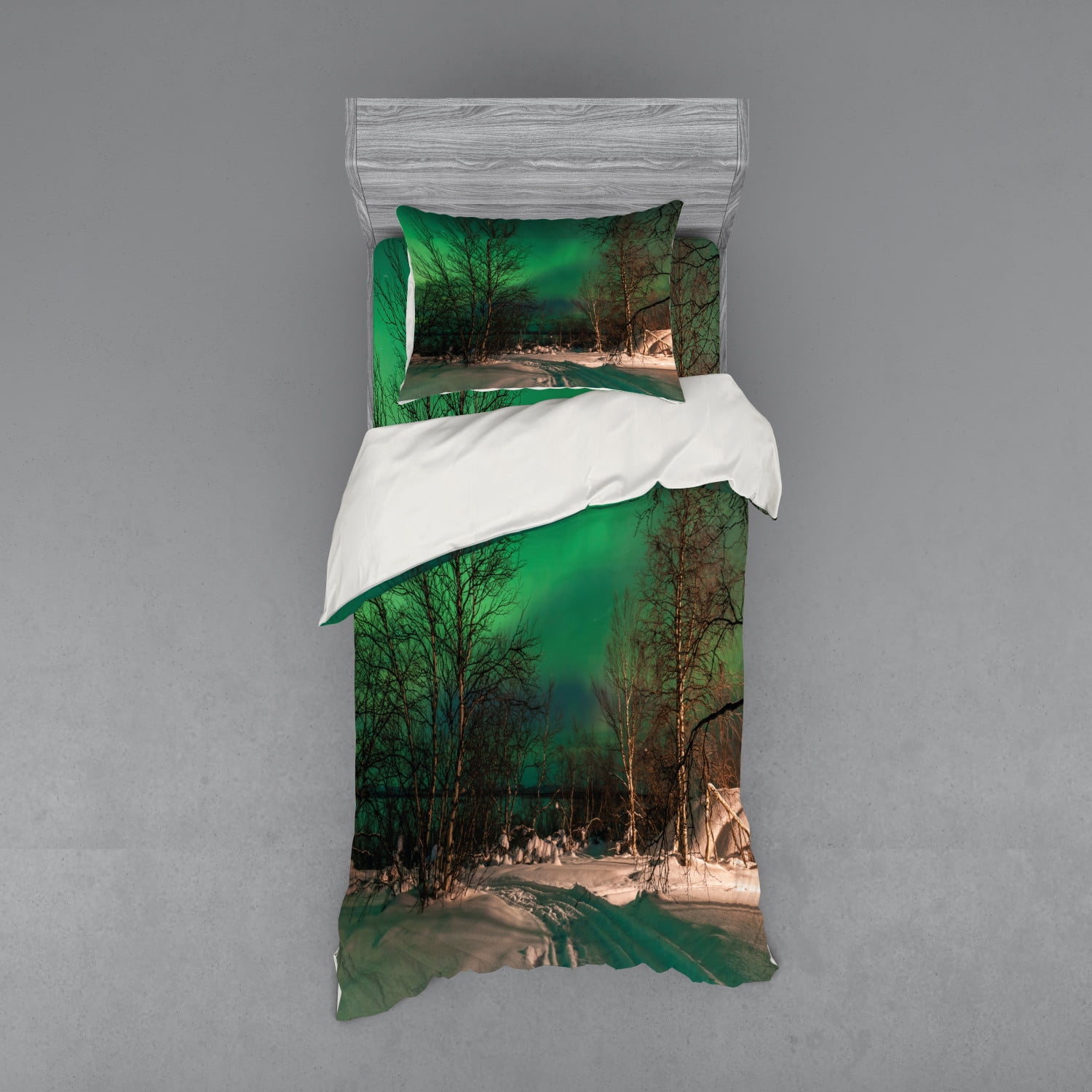 Ambesonne Landscape Bedding Set 3 Pcs, Snowy Frozen Road, Twin XL, Jade ...