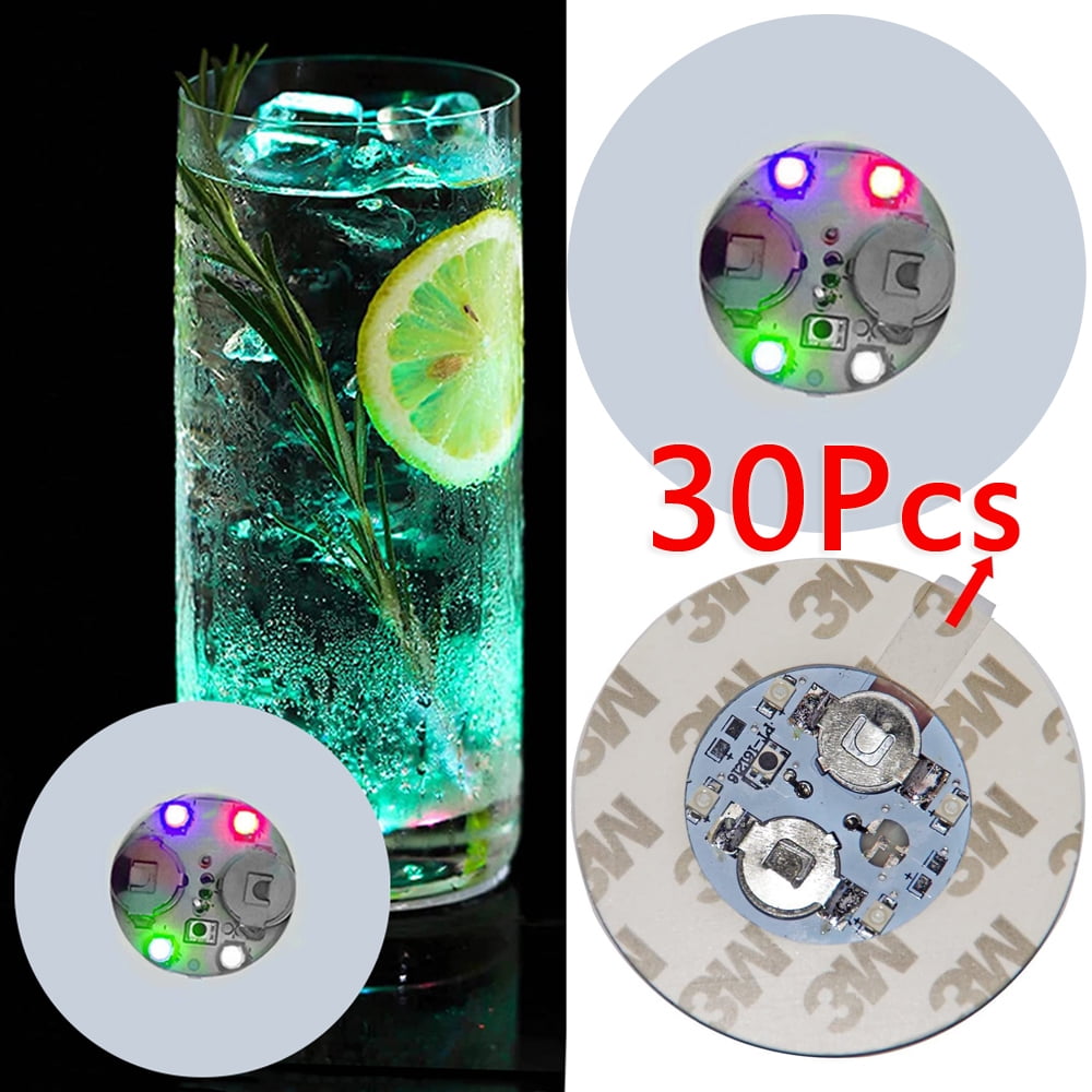 LED Coasters, 30 Pack RGB LED Bottle Lights,Led Cocktail Cup Mats Light ...
