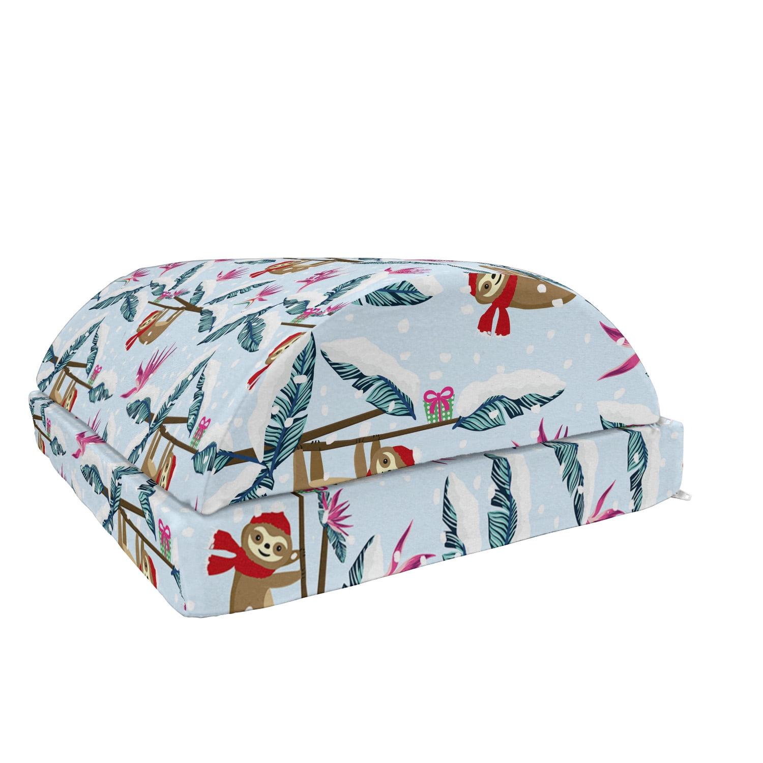 Funny Sloth Foot Rest, Strelitzia Flower Snowy Climate Palm Tree Leaves ...