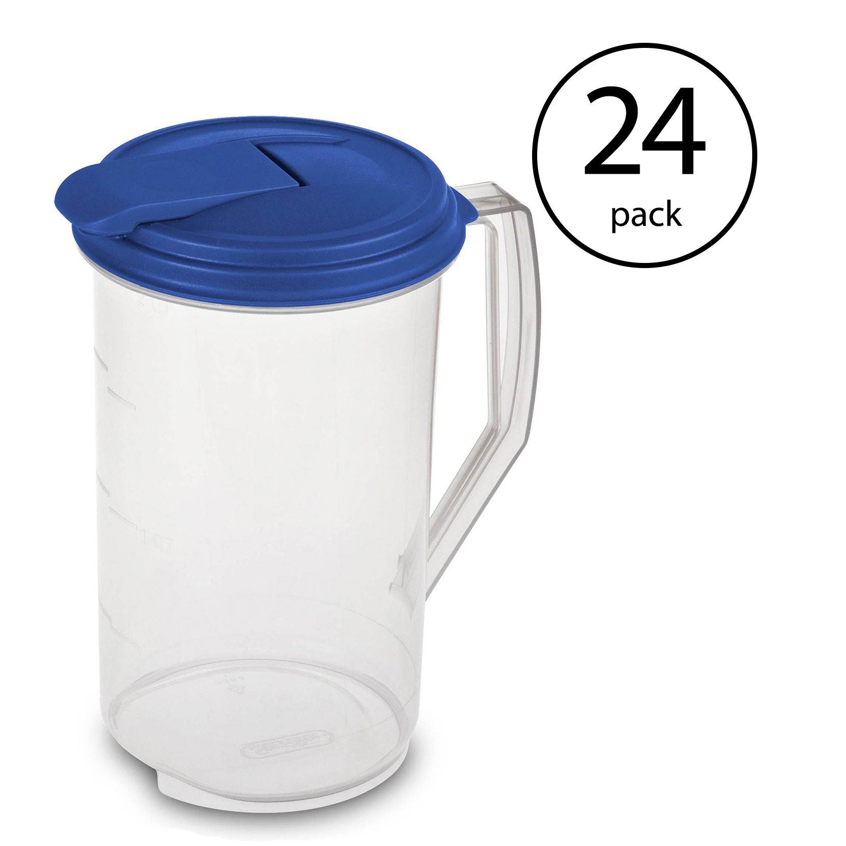 Sterilite 2 Quart Round Plastic Hinged Pitcher, Sky Blue Lid (24 Pack ...