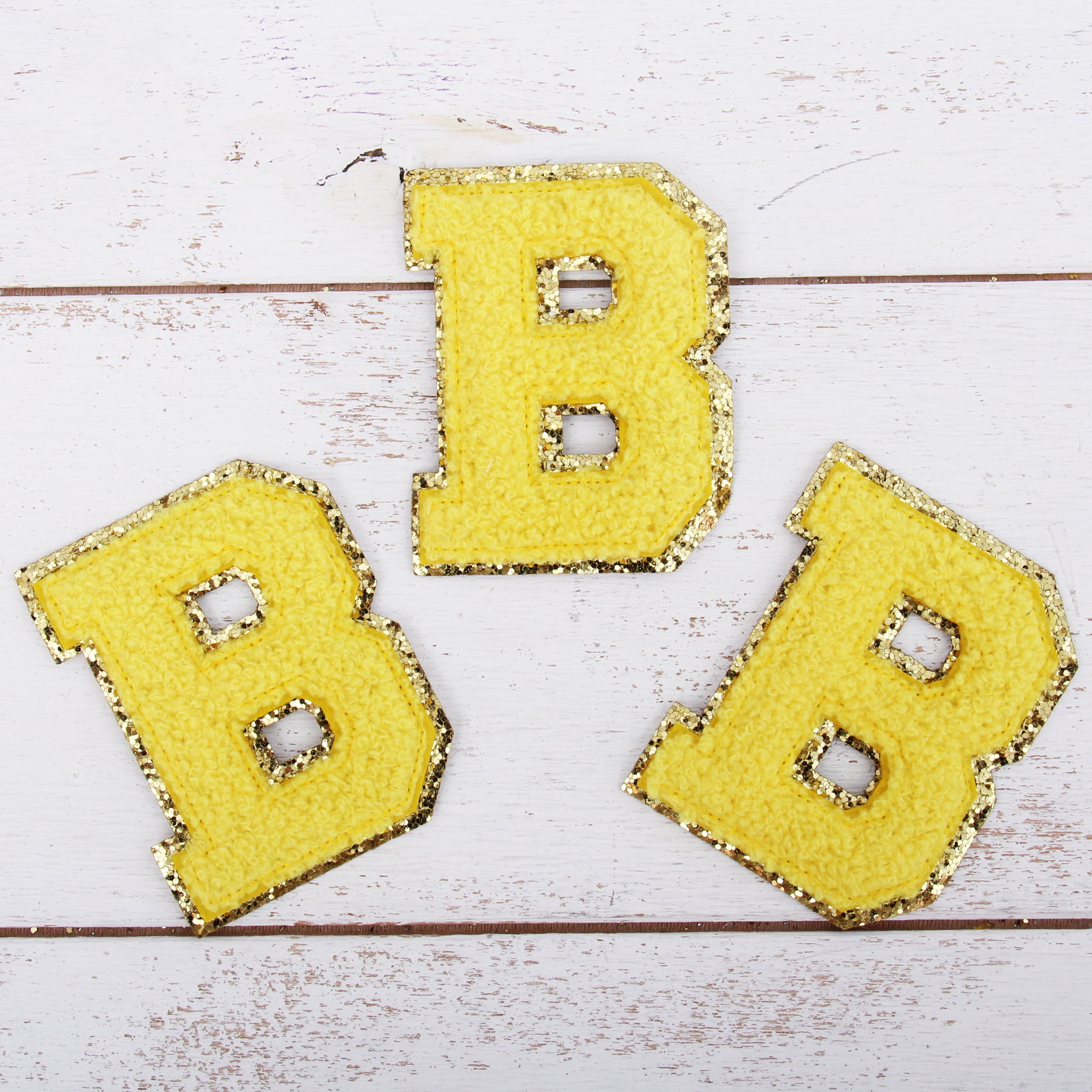 3 Pack Chenille Iron On Glitter Varsity Letter "B" Patches - Yellow ...