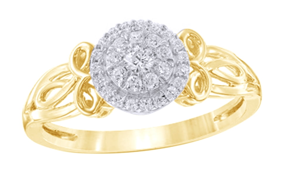 Round Cut White Natural Diamond Frame Celtic Knot Promise Ring in 10k ...