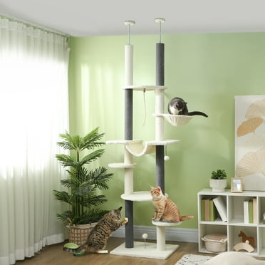 PawHut Wooden Cat Tree & Enclosed Litter Box, Cabinet Tower Combo, Pet ...