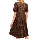 HUBERY Women Crew Neck Short Puff Sleeve Ruffled Keyhole Back Midi ...