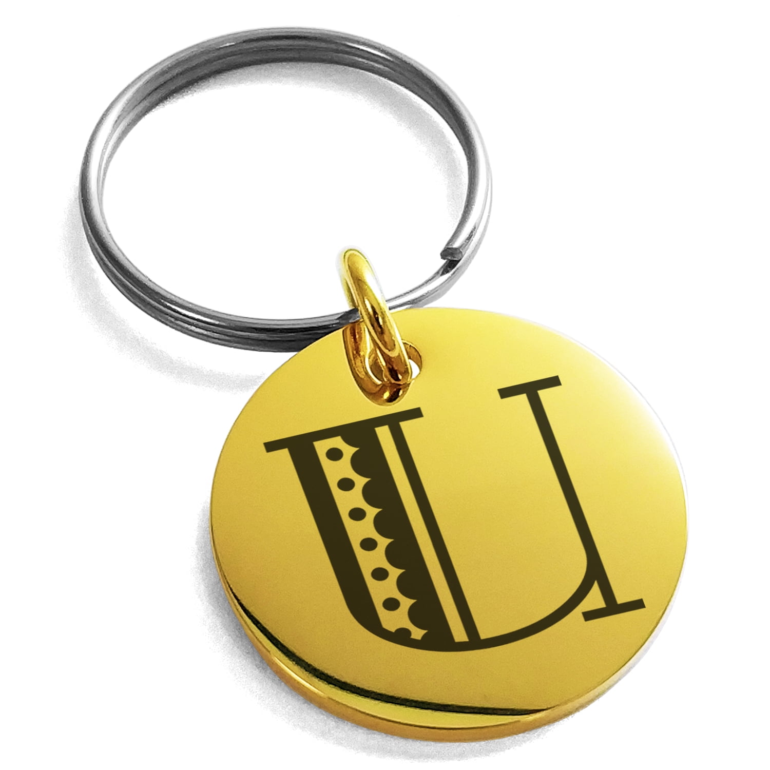 Stainless Steel Letter U Initial Metro Retro Monogram Engraved Small ...